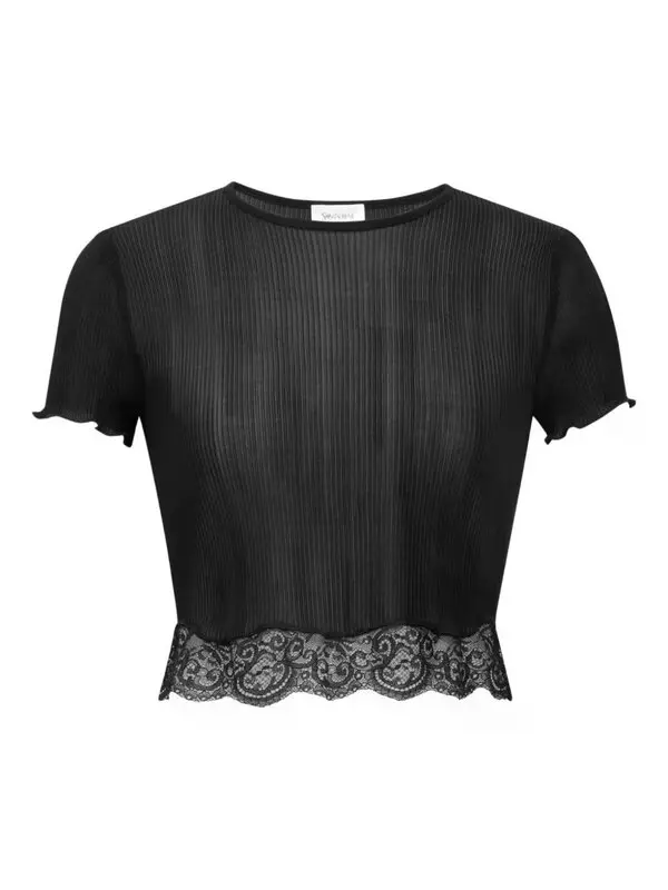Saint Laurent Ribbed Lace-hem Top