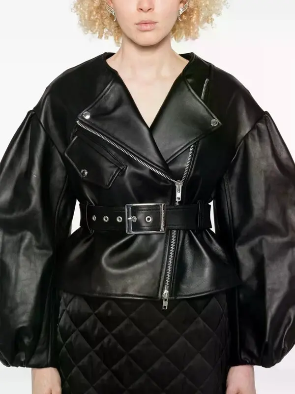 Simone Rocha Belted Puff-sleeve Leather Jacket