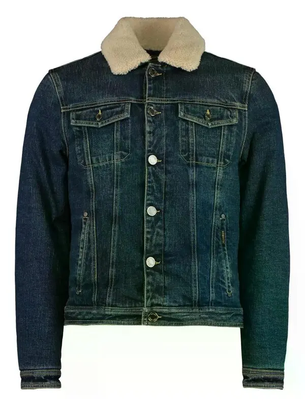 MOORER Sheepskin-trimmed Denim Jacket - Blue