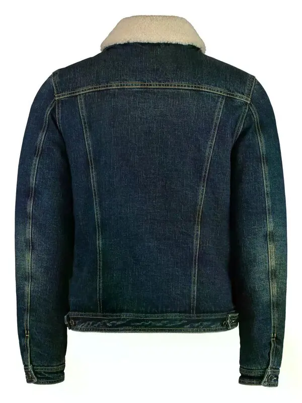 MOORER Sheepskin-trimmed Denim Jacket - Blue