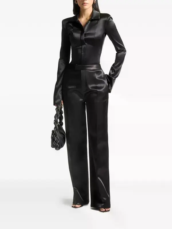 Manière De Voir Maniere De Voir Louise Wide Shoulder Satin Shirt Bodysuit - Black