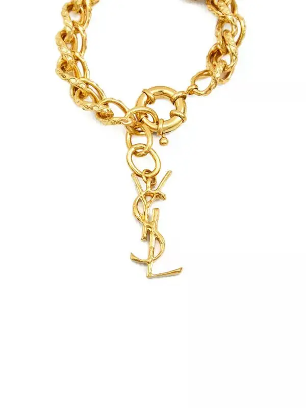 Saint Laurent Detailed-chain Logo-pendant Bracelet - Gold