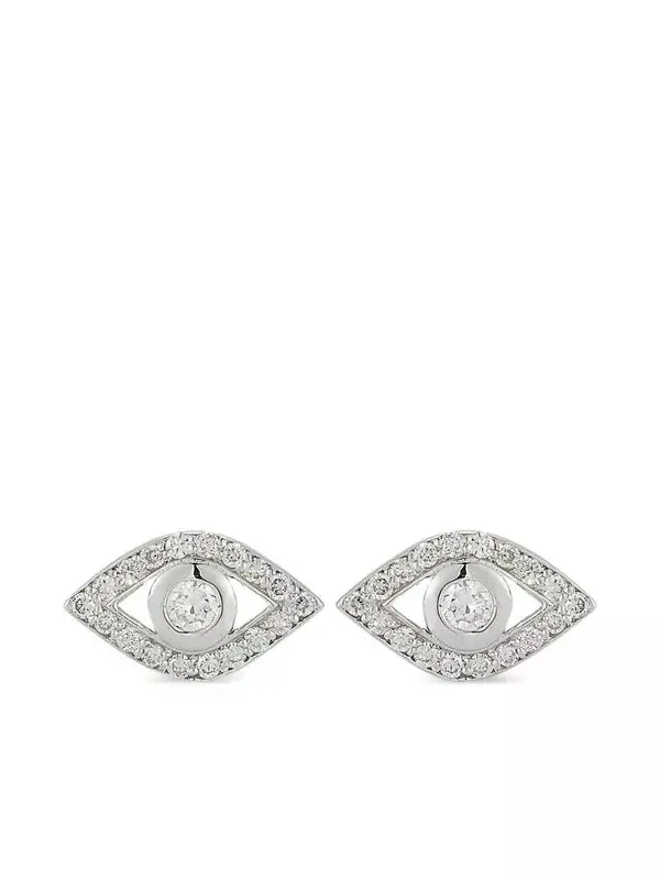 Mateo 14k White Gold Diamond Evil Eye Earrings - Silver