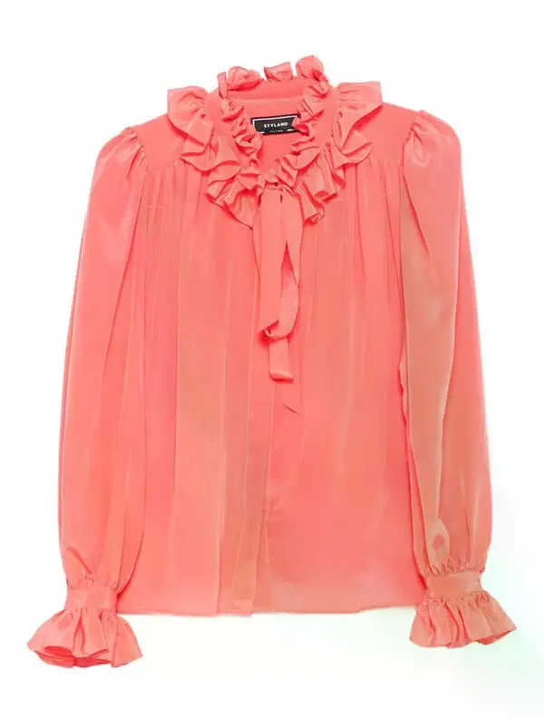 STYLAND Ruffled-cuff Silk Top - Pink