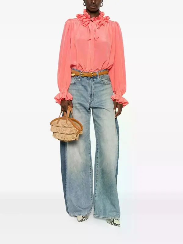 STYLAND Ruffled-cuff Silk Top - Pink