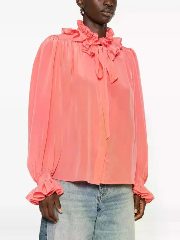 STYLAND Ruffled-cuff Silk Top - Pink