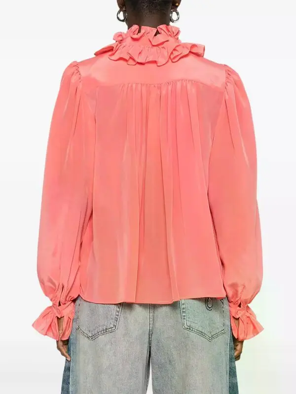 STYLAND Ruffled-cuff Silk Top - Pink
