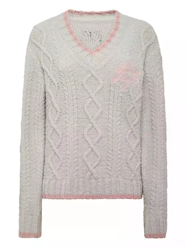 Philipp Plein Cable-knit V-neck Sweater - Grey