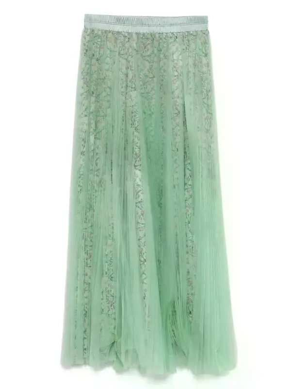 STYLAND Floral-print Pleated Tulle Midi Skirt