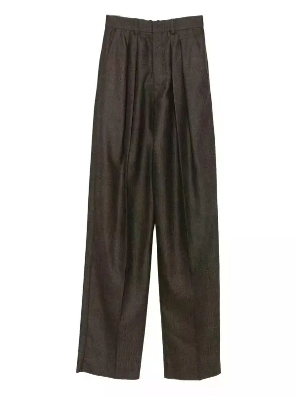 Saint Laurent Pleated Cotton Trousers - Brown