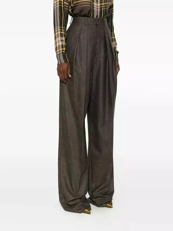 Saint Laurent Pleated Cotton Trousers - Brown
