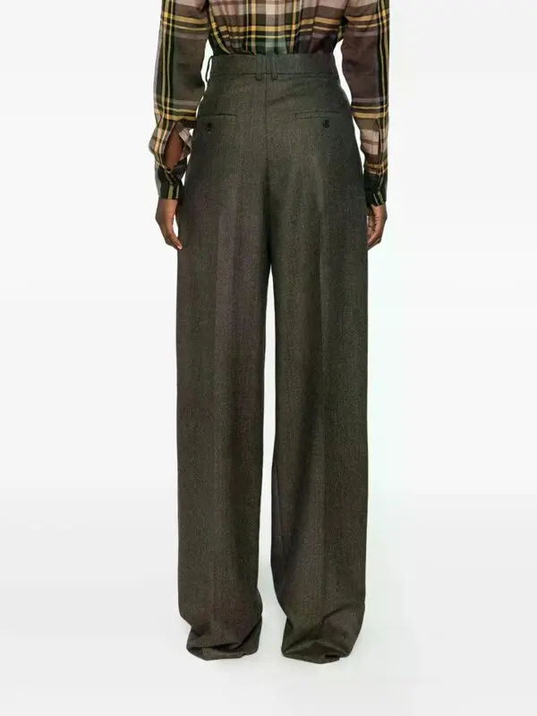 Saint Laurent Pleated Cotton Trousers - Brown