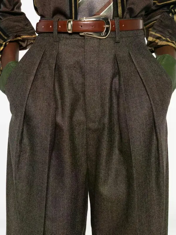 Saint Laurent Pleated Cotton Trousers - Brown