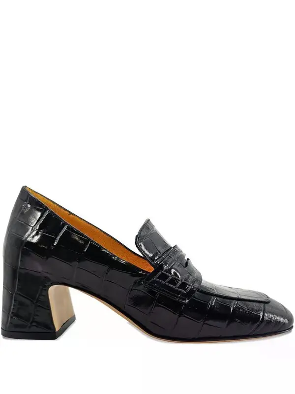 MADISON MAISON Crocodile-embossed Leather Heeled Loafers - Black