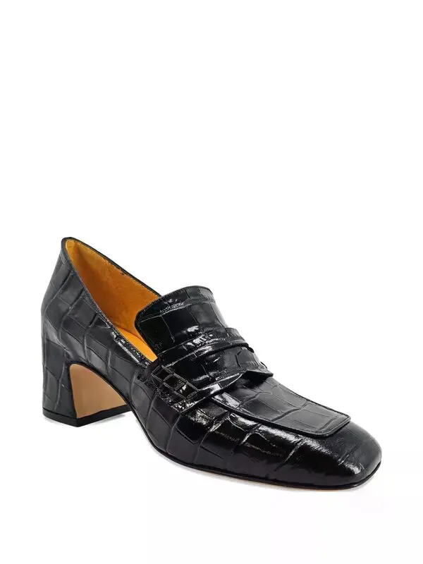 MADISON MAISON Crocodile-embossed Leather Heeled Loafers - Black
