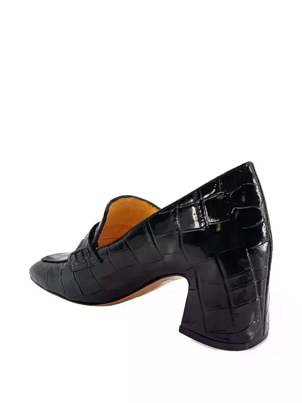MADISON MAISON Crocodile-embossed Leather Heeled Loafers - Black
