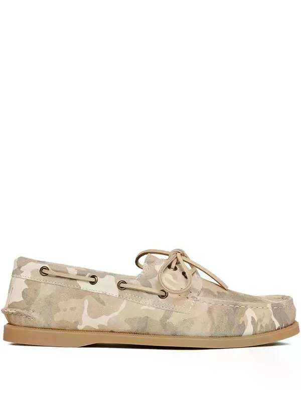 SCAROSSO Camouflage Suede Boat Shoes - Neutrals