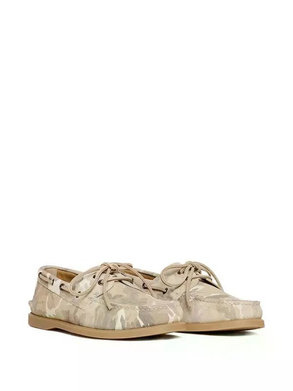 SCAROSSO Camouflage Suede Boat Shoes - Neutrals