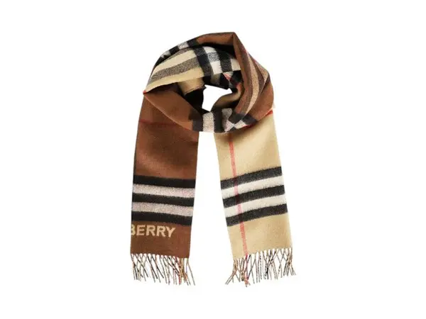Burberry Contrast Cashmere Scarf - Kona Orange