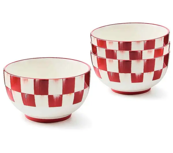 MACKENZIE-CHILDS Set Of 4 Cherry Check Bowls - One-color