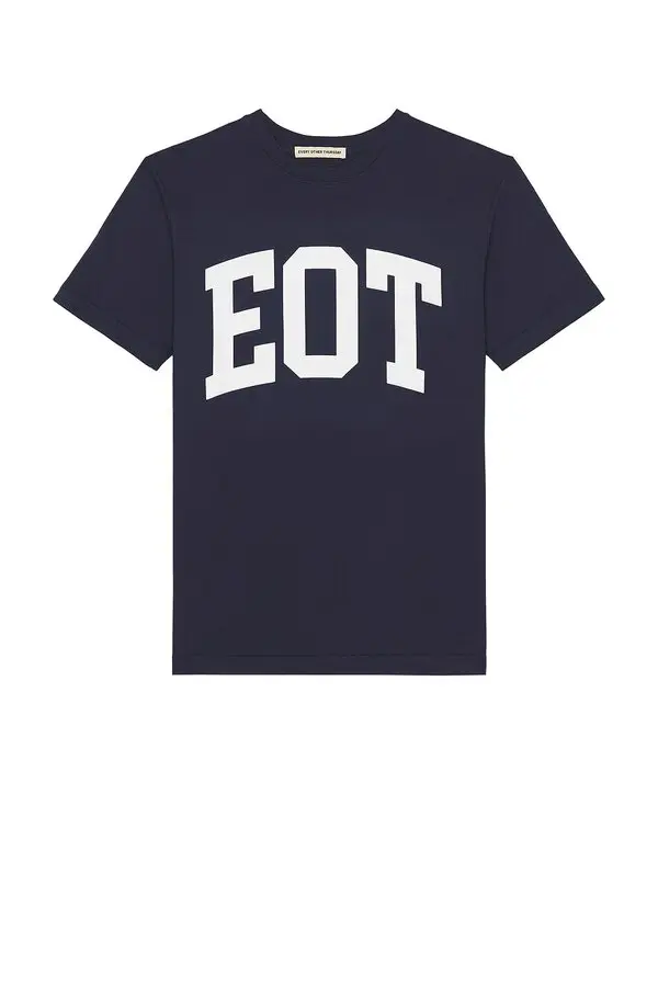 EVERY OTHER THURSDAY Garment Dyed Collegiate Logo Tee - Navy