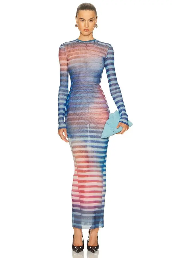 JEAN PAUL GAULTIER Air Long Dress - Light Blue  Blue  & Peach