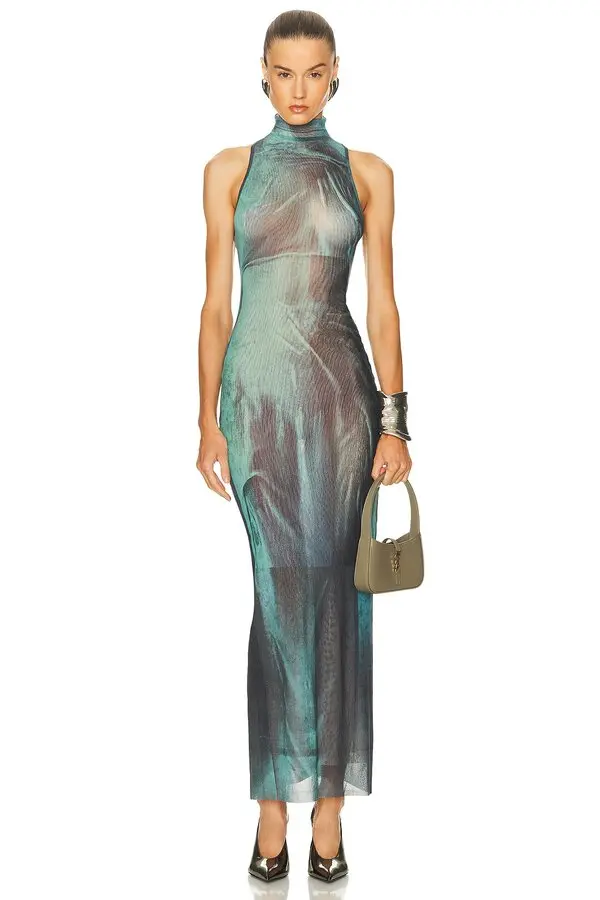 JEAN PAUL GAULTIER Water High Neck Long Dress - Indigo & Vintage Blue
