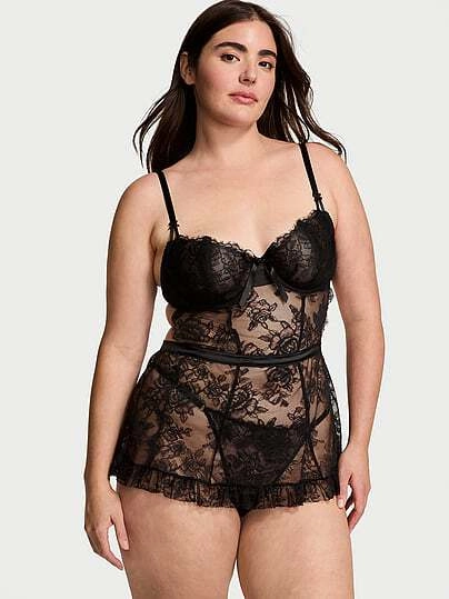 Victoria's Secret Wicked Unlined Rose Lace Apron Set - Black