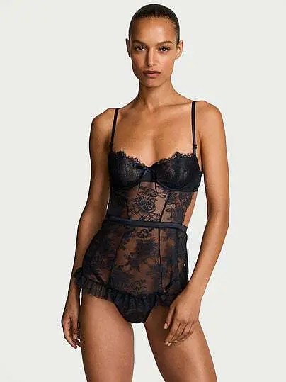 Victoria's Secret Wicked Unlined Rose Lace Apron Set - Blue