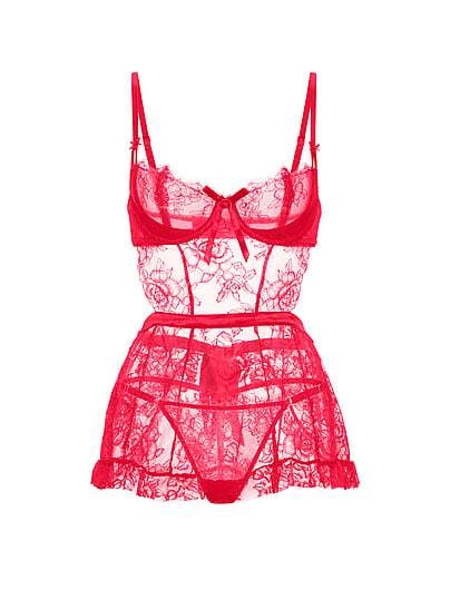 Victoria's Secret Wicked Unlined Rose Lace Apron Set - Print