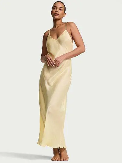 Victoria's Secret Luxe Sheer Satin Long Slip Dress - Yellow
