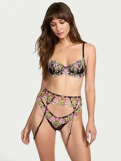 Victoria's Secret Dream Angels Wisteria Embroidery Garter Belt - Print