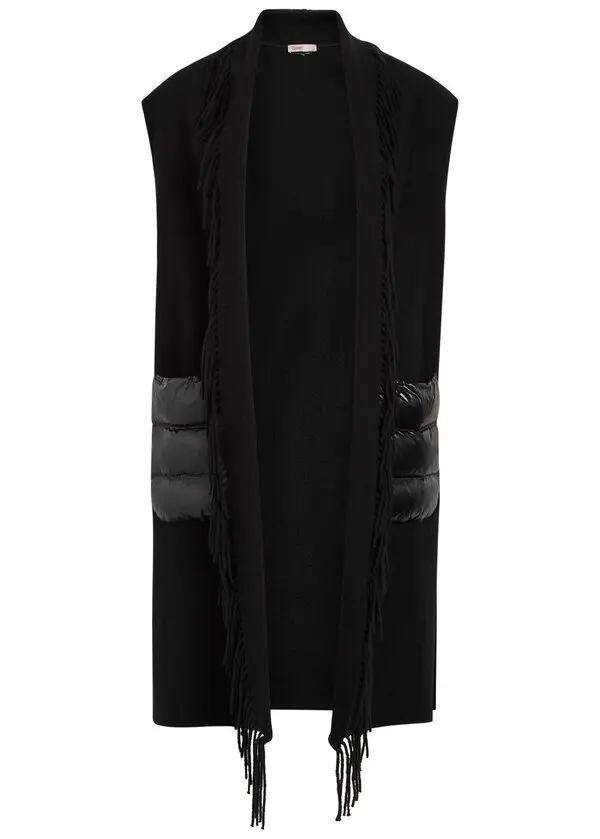 Fringed Panelled Wool-blend Gilet Black
