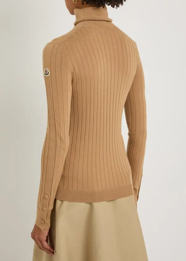 Moncler Ribbed Wool And Cashmere-blend Top - Khaki
