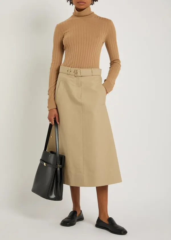 Moncler Ribbed Wool And Cashmere-blend Top - Khaki