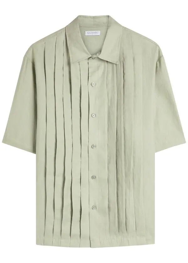 GUSARI Montecarlo Pleated Linen Shirt - Light Green