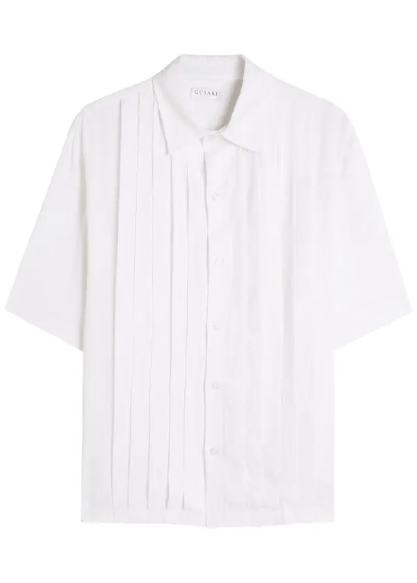 GUSARI Montecarlo Pleated Linen Shirt - White