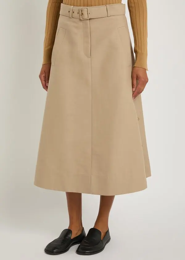 Moncler Cotton-poplin Midi Skirt - Beige