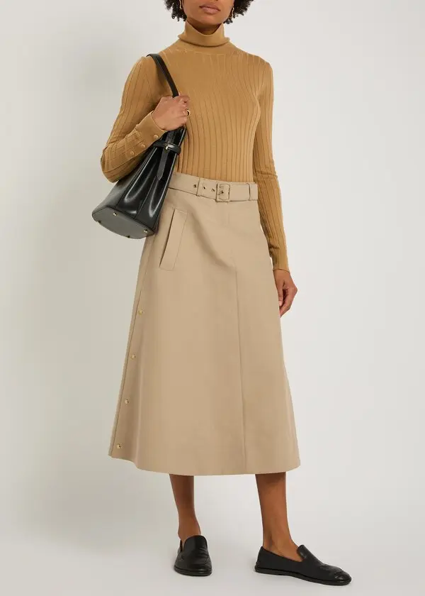 Moncler Cotton-poplin Midi Skirt - Beige