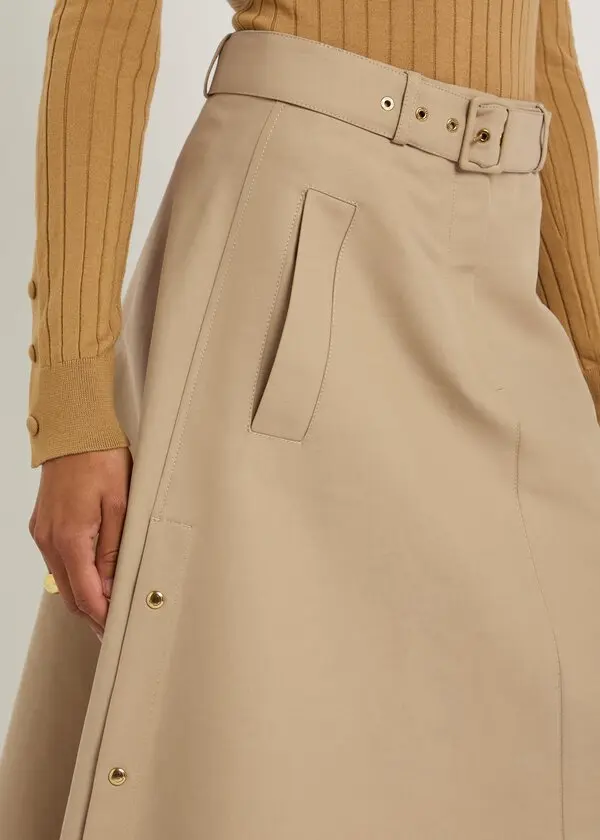 Moncler Cotton-poplin Midi Skirt - Beige