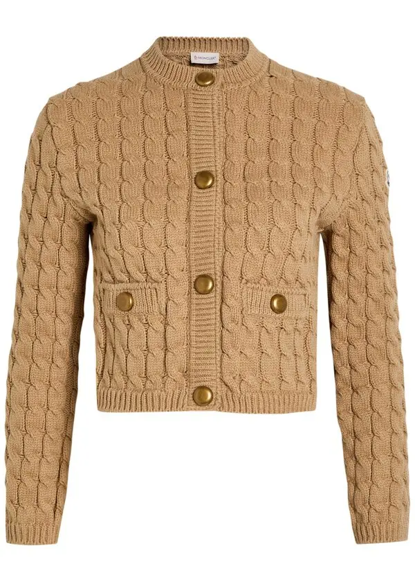 Moncler Cable-knit Cotton-blend Cardigan - Brown