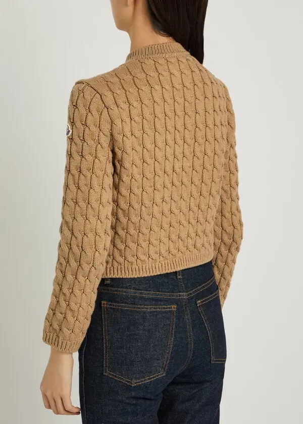 Moncler Cable-knit Cotton-blend Cardigan - Brown