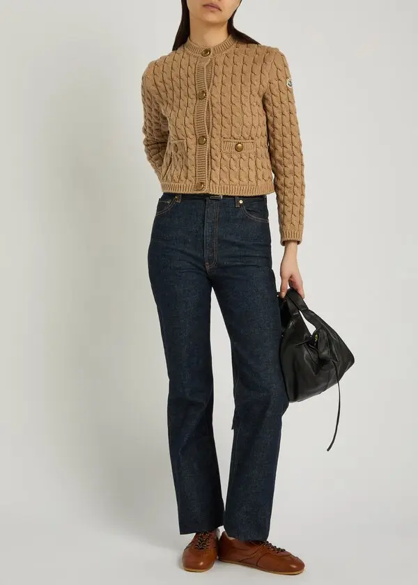 Moncler Cable-knit Cotton-blend Cardigan - Brown
