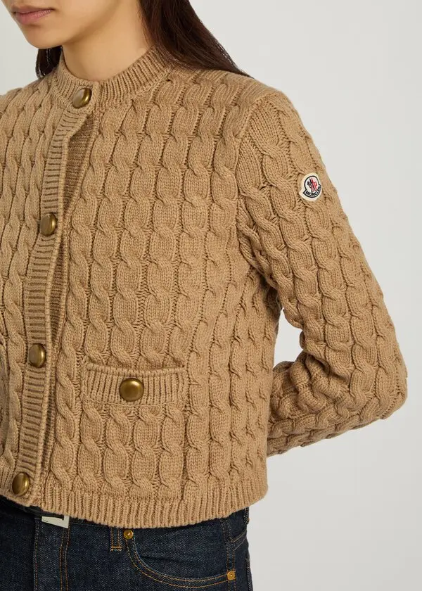 Moncler Cable-knit Cotton-blend Cardigan - Brown