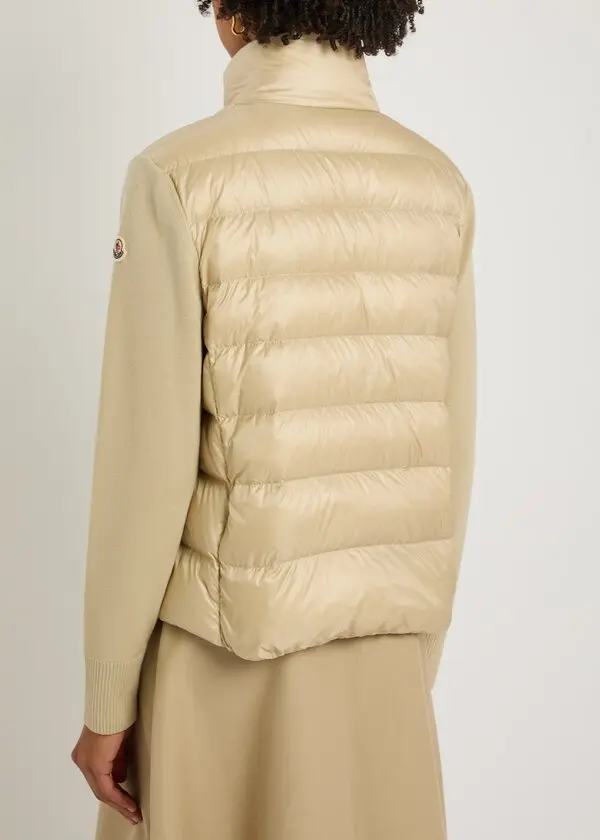 Moncler Quilted Shell And Wool-knit Cardigan - Beige