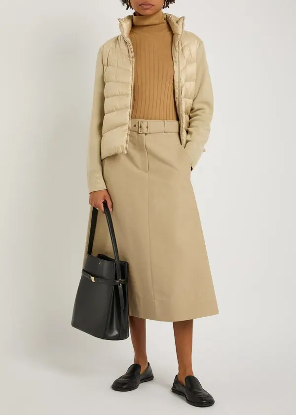 Moncler Quilted Shell And Wool-knit Cardigan - Beige