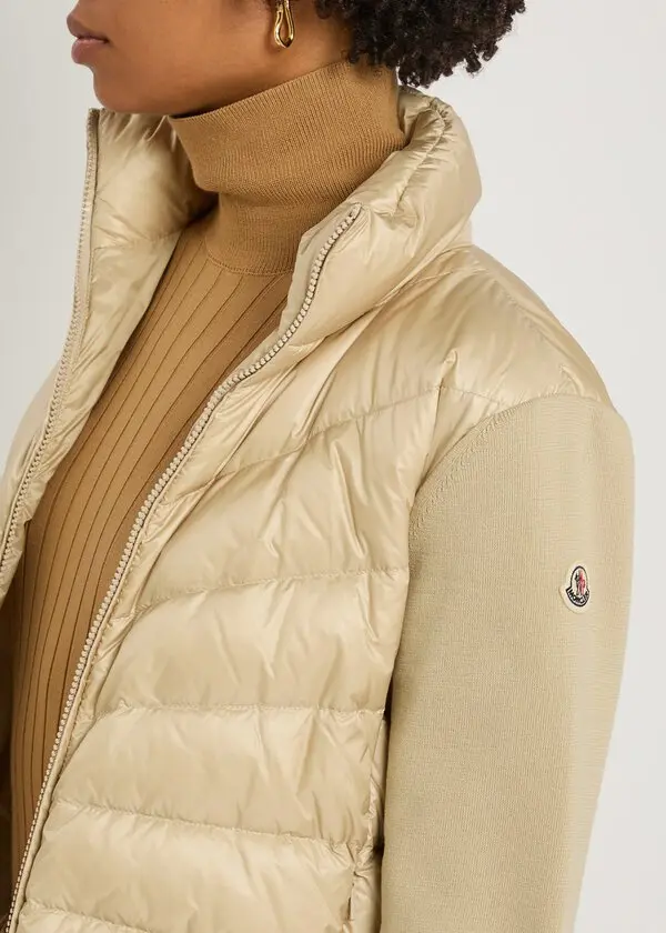 Moncler Quilted Shell And Wool-knit Cardigan - Beige