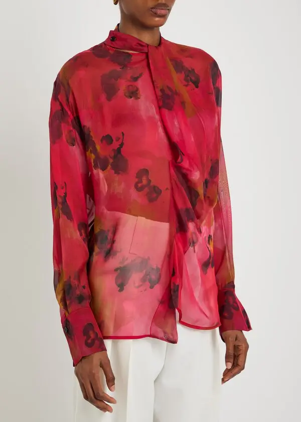 Victoria Beckham Draped Floral Silk-chiffon Blouse - Multi Print