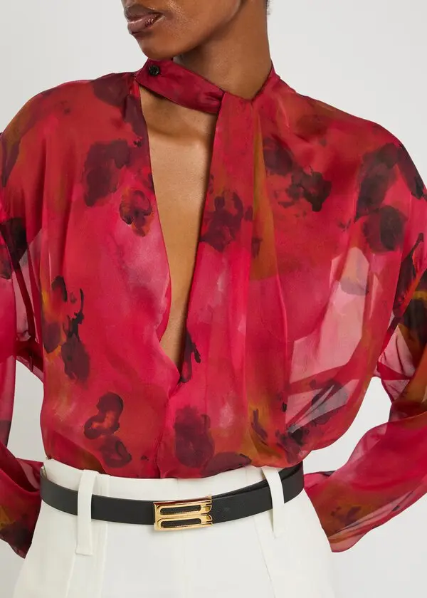 Victoria Beckham Draped Floral Silk-chiffon Blouse - Multi Print