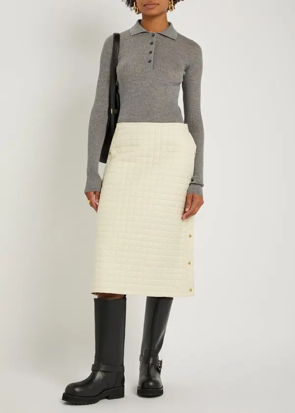 Moncler Quilted Shell Midi Skirt - Beige